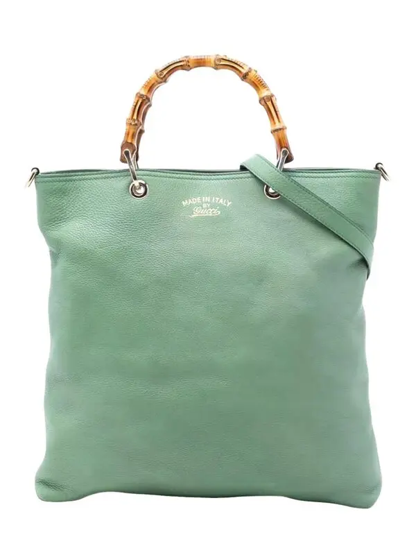 Gucci Tall Leather Bamboo Shopper Tote - Green