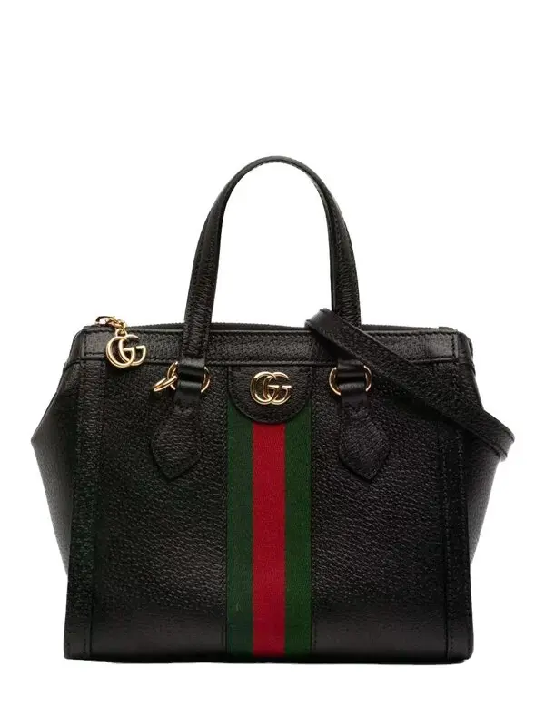 Gucci Small Leather Web Ophidia Satchel - Black