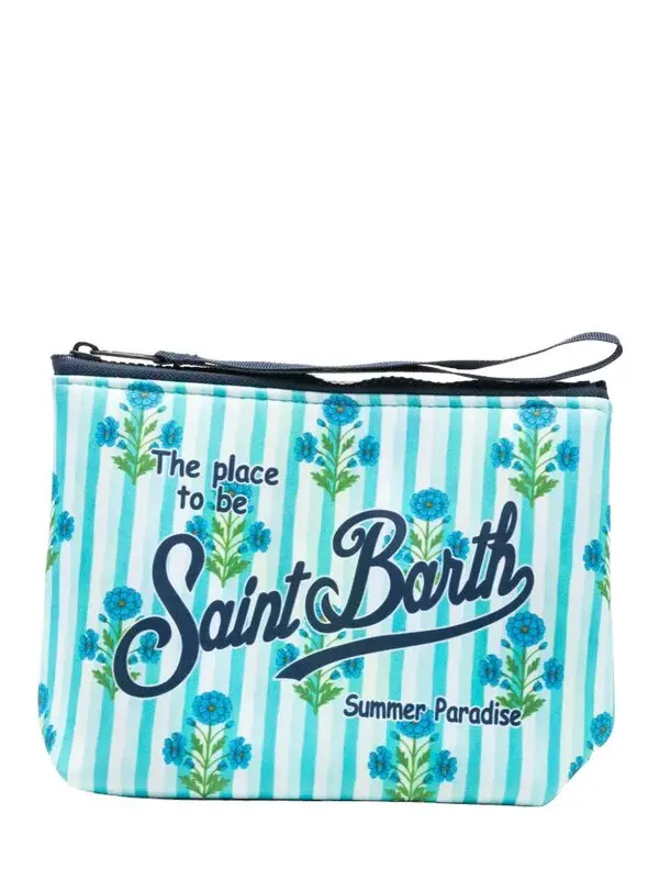 MC2 SAINT BARTH Aline Striped Floral Make Up Bag - Blue