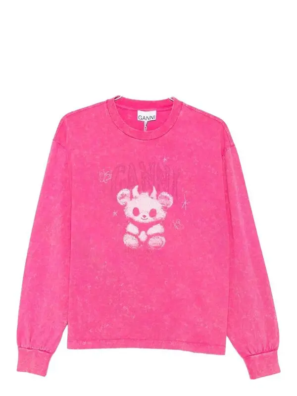 GANNI Graphic Long-sleeve T-shirt - Pink
