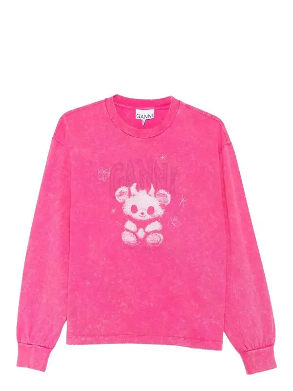 GANNI Graphic Long-sleeve T-shirt - Pink