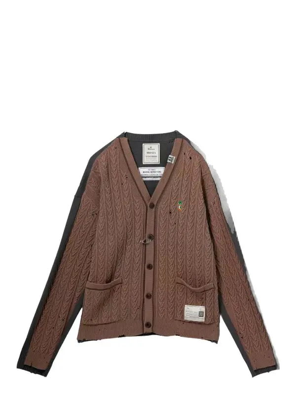 Mihara Yasuhiro Logo-embroidered Cable-knit Cardigan - Brown