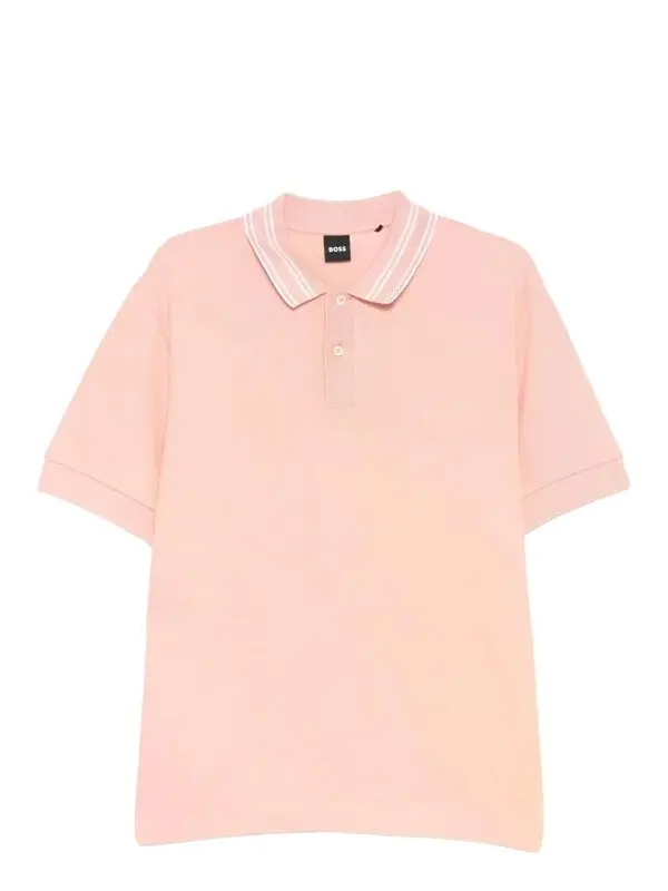 BOSS Striped Collar Polo Shirt - Pink