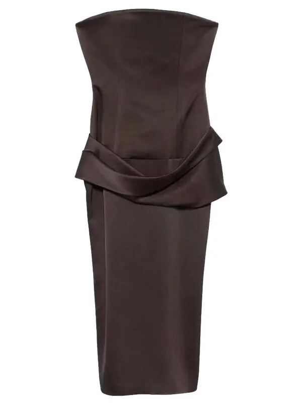 Alex Perry Strapless Draped Midi Dress - Brown