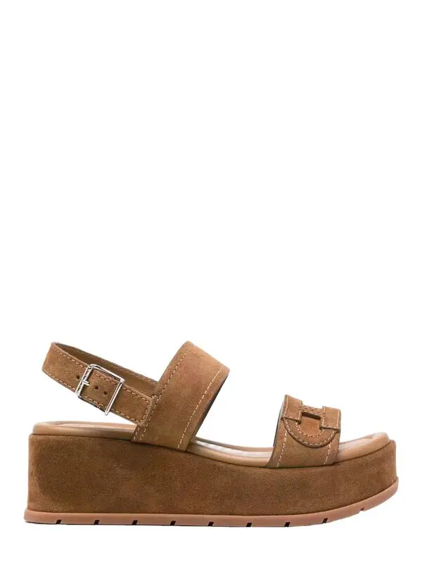 Hogan Buckle Strap Platform Sandals - Brown