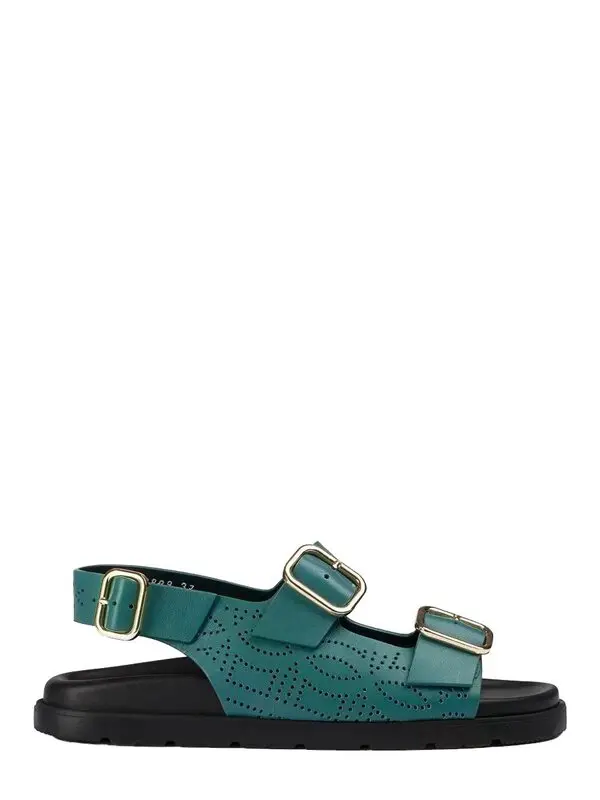 DOUCAL'S Perforated Buckle Leather Sandals - Green