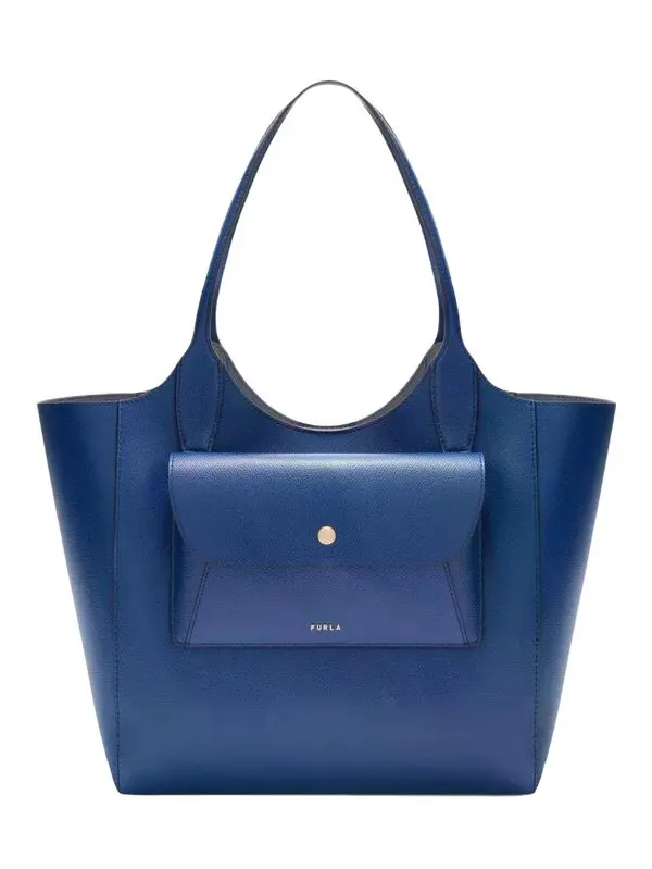 Furla Leather Flap Tote Bag - Blue