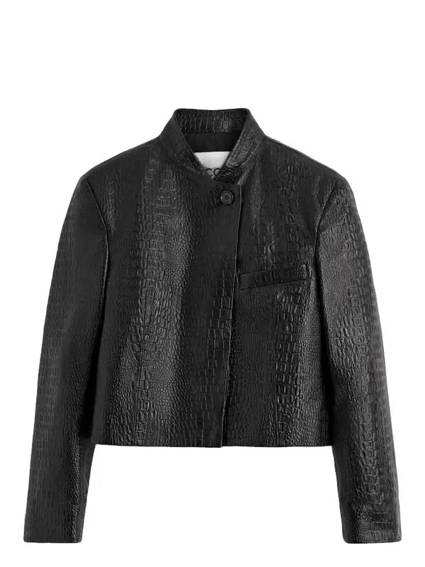 Cos Cropped Croc-effect Nappa Blazer - Black