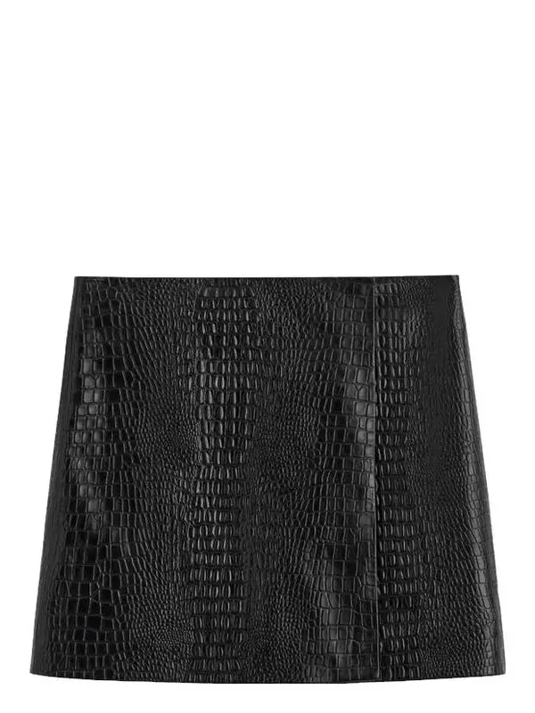 Cos Croc-effect Leather Mini Wrap Skirt - Black