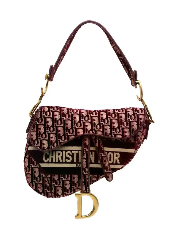 Dior 2020 Oblique Embroidered Velvet Saddle Shoulder Bag - Red