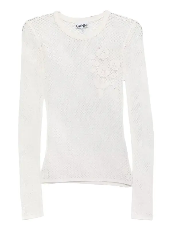 GANNI Mesh Pointelle Long-sleeve T-shirt - White