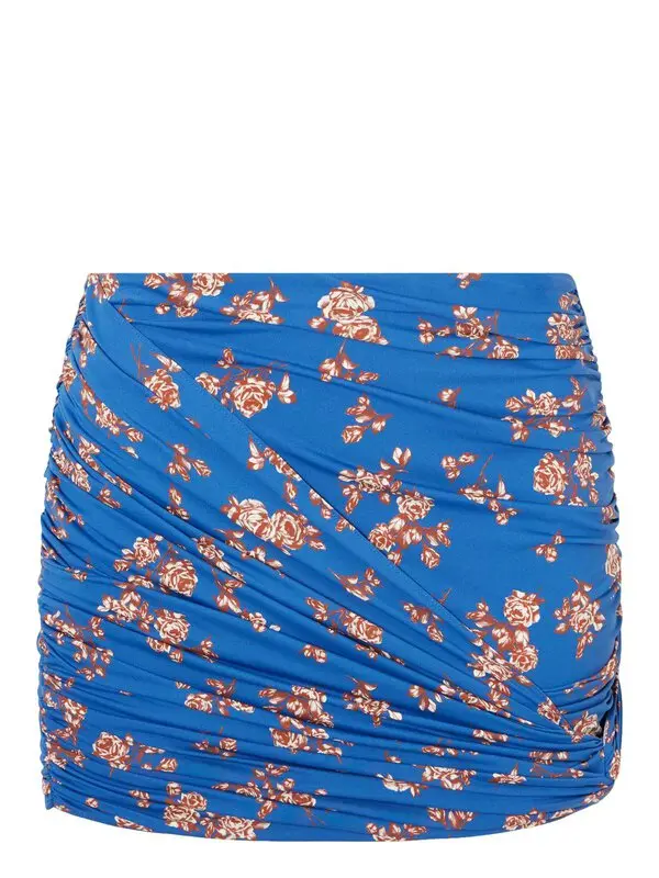 Magda Butrym Ruched Printed Stretch-jersey Mini Skirt - Blue