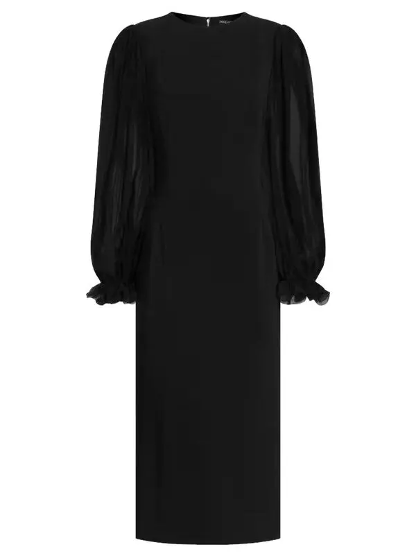 Dolce & Gabbana Structured Cady Dress With Sheer Sleeves - Black