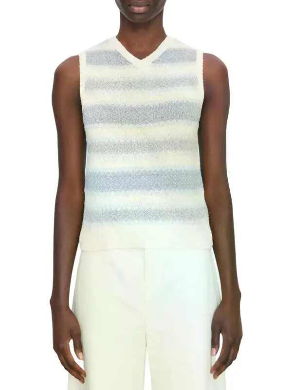 Vince Striped V-neck Vest - Neutrals