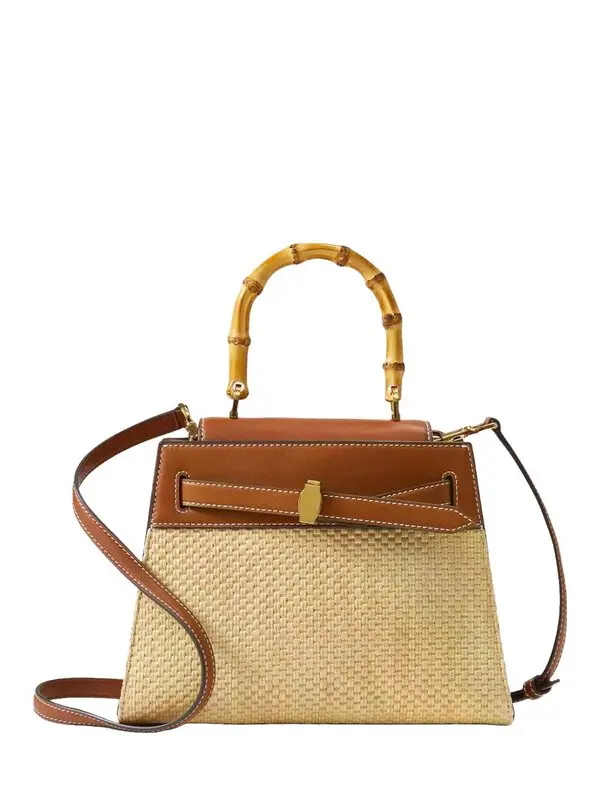 Veronica Beard Raffia Tote Bag With Bamboo Handle - Neutrals
