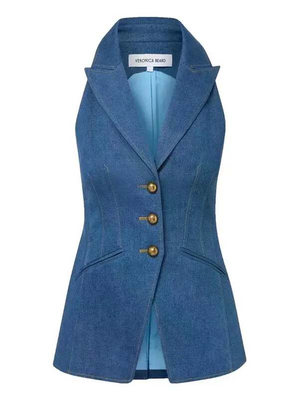 Veronica Beard Costa Peak-lapel Button Gilet - Blue