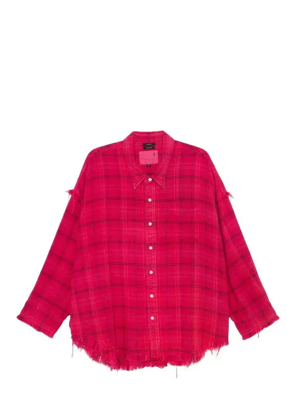 R13 Frayed Plaid Shirt - Pink