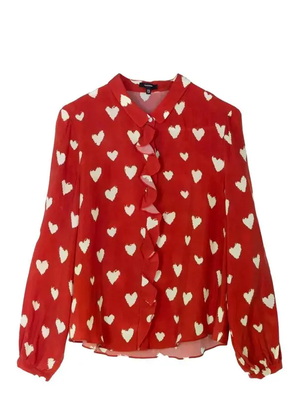 R13 Heart Print Ruffle Blouse - Red