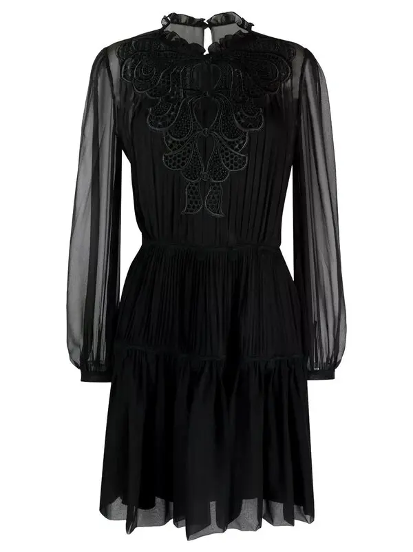 Alberta Ferretti Long-sleeve Silk Shift Dress - Black