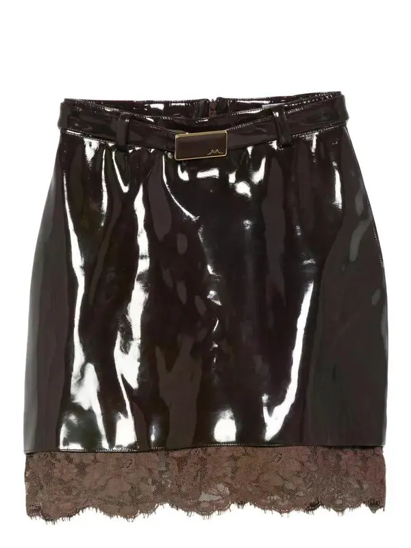 ROWEN ROSE Belted Mini Skirt With Lace Trim - Brown