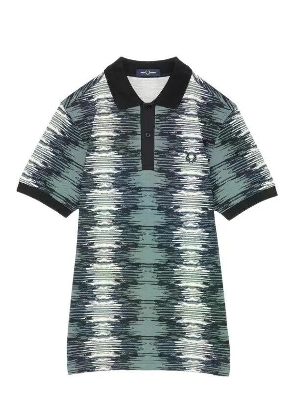 Fred Perry Logo-embroidered Soundwave-print Polo Shirt - Blue