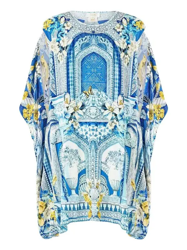 Camilla Draped Split-sleeves Top - Blue