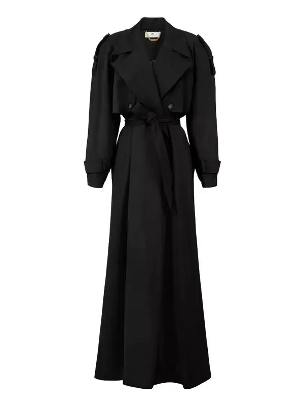 Elisabetta Franchi Structured Shoulder Belted Trench Coat - Black