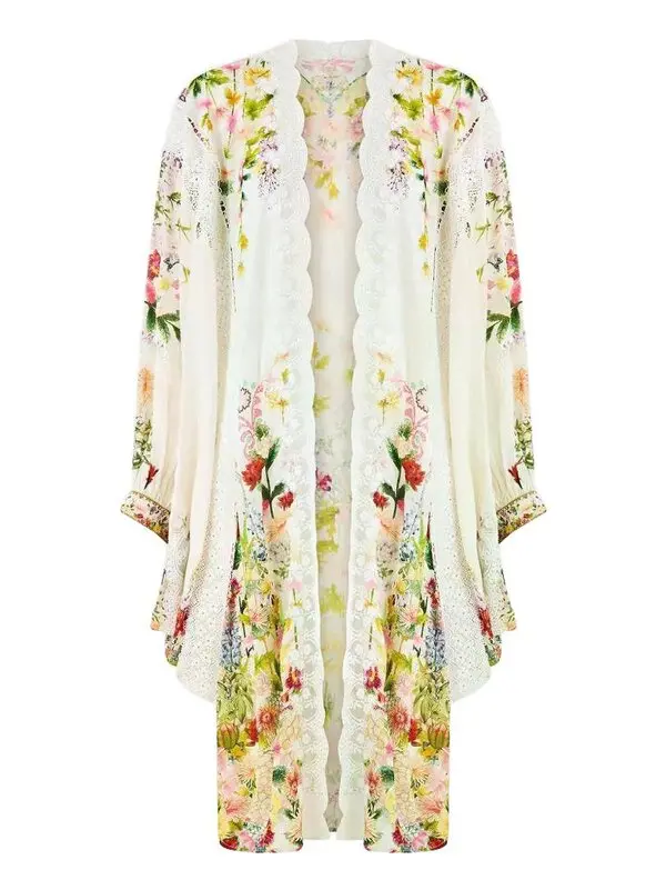 Camilla Floral Print Long-sleeved Jacket - Neutrals