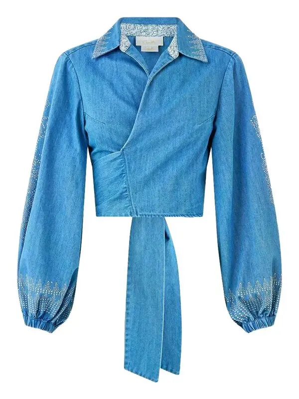 Camilla The Hum Of The Alhambra Cropped Wrap Shirt - Blue