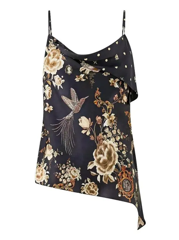 Camilla Asymmetric Draped Top - Black