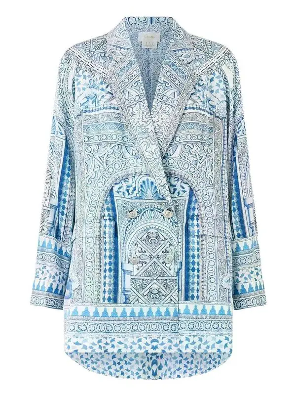 Camilla Patterned Double-breasted Jacket - Blue