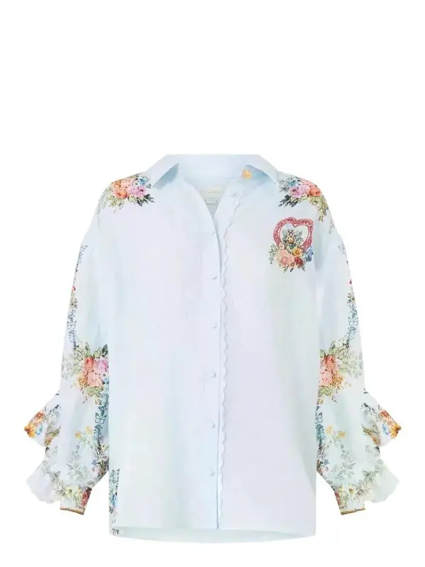Camilla Seville Sweetheart Frill-detail Button Shirt - Blue