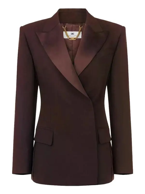 Elisabetta Franchi Satin Lapel Double-breasted Jacket - Brown
