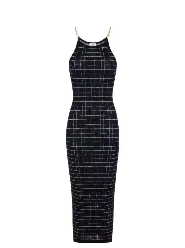 Elisabetta Franchi Chain Strap Striped Knit Maxi Dress - Black