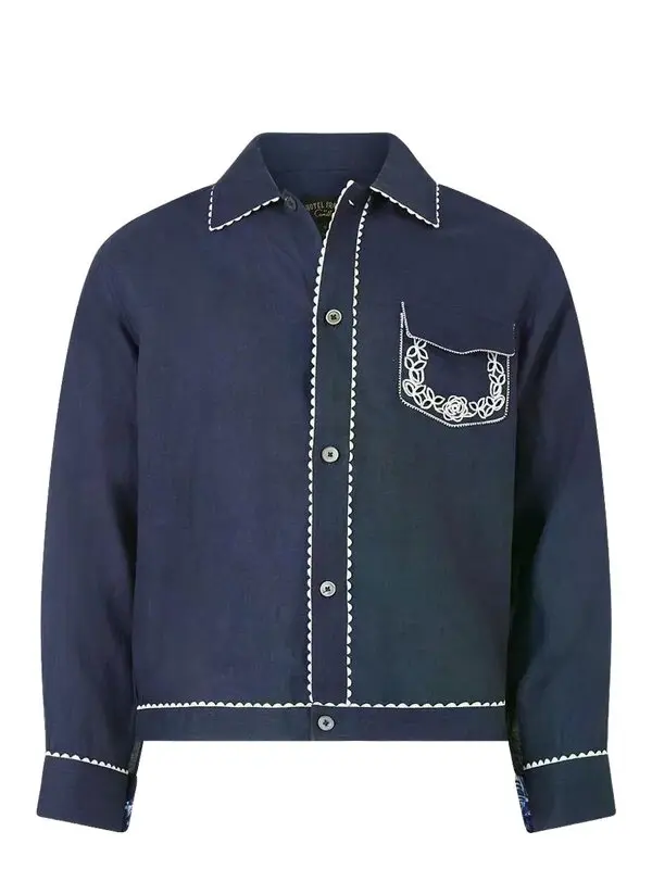 Camilla Embroidered Cropped Jacket - Blue