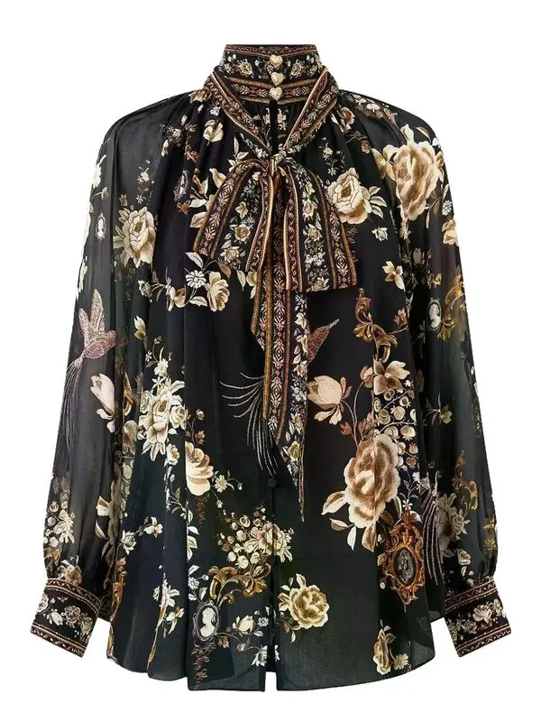 Camilla Detachable-bow Raglan Blouse - Black