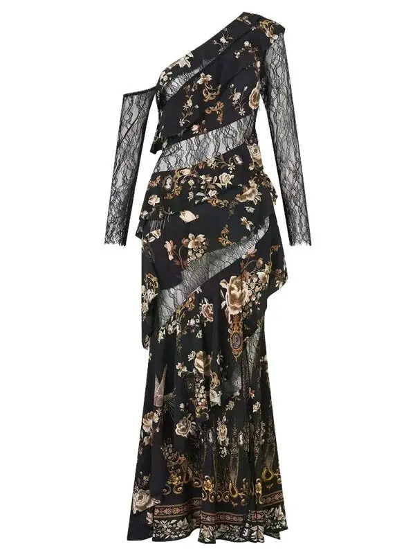 Camilla Flamenco Folklore Frill Paneled Maxi Dress - Black