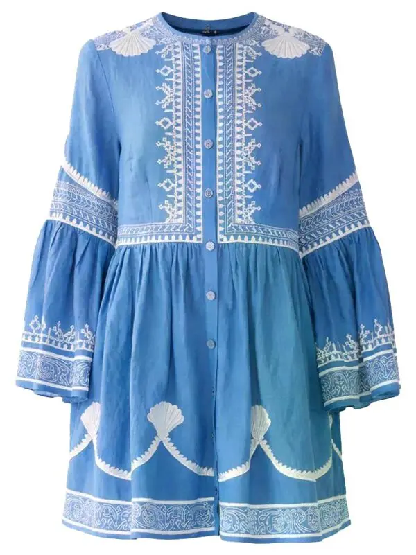 Camilla Button Detailed Mini Dress - Blue