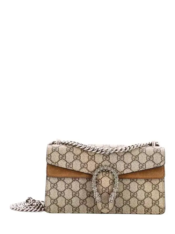 Gucci Dionysus Small Shoulder Bag In Gg Coated Canvas With Crystal Embellished Metal - Brown