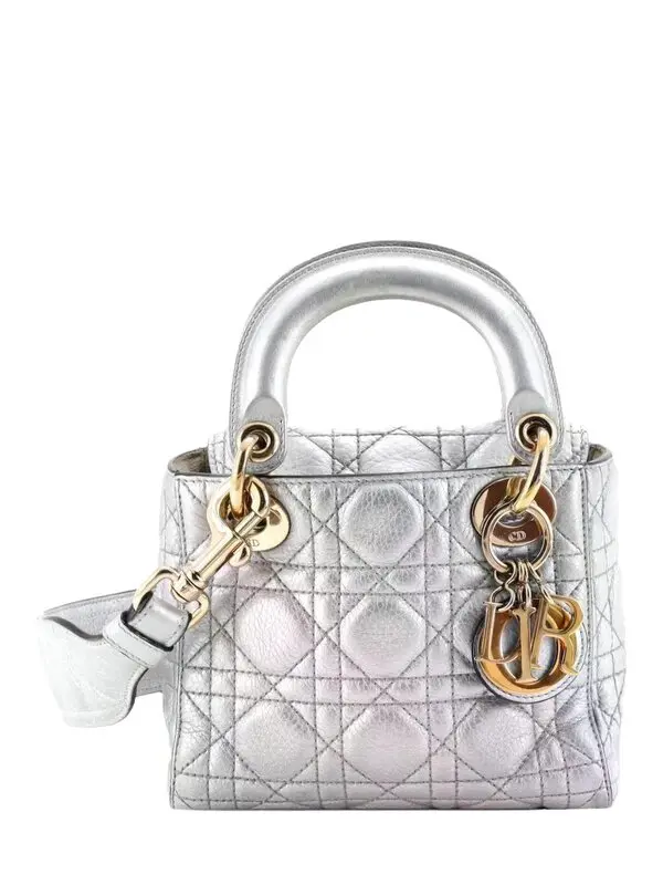 Dior Lady Cannage Quilt Lambskin Mini Satchel - Silver