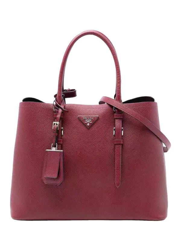 Prada Medium Saffiano Cuir Double Handle Satchel - Red