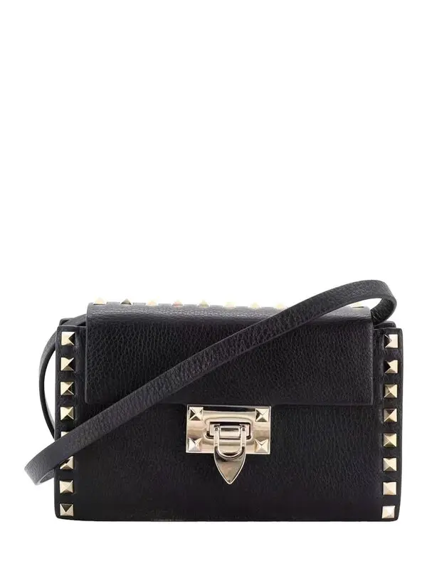 Valentino Garavani Rockstud Flip Lock Flap Shoulder Bag - Black