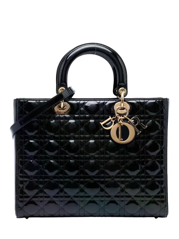 Dior 2012 Large Patent Cannage Lady Satchel - Black