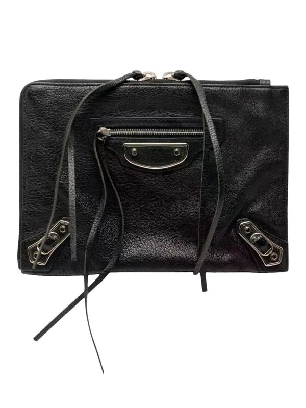 Balenciaga 2014 Chevre Motocross Classic Metallic Edge Clutch - Black