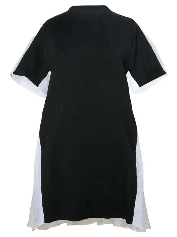 Sacai Poplin X Cotton Knit Dress - Black & White