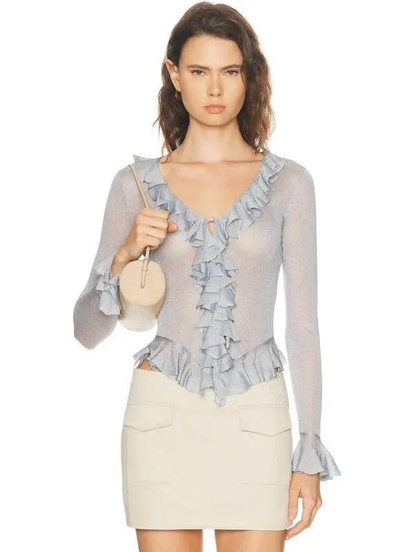 Lpa Attison Ruffle Metallic Cardigan - Silver