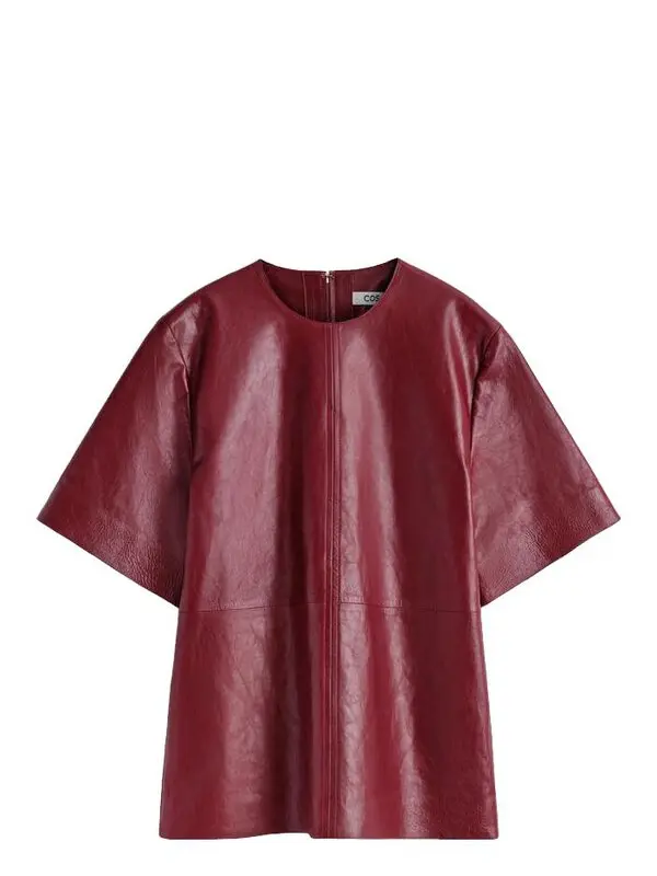Cos Panelled Textured-leather T-shirt - Red