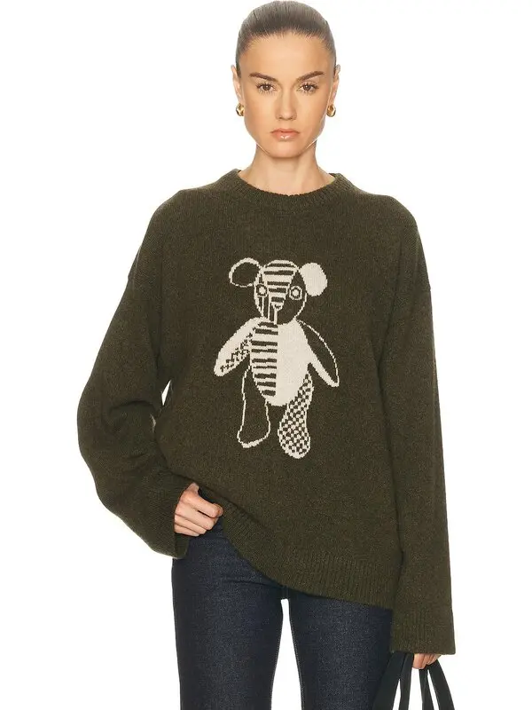 THE ELDER STATESMAN Teddy Cashmere Sweater - New Olive & White