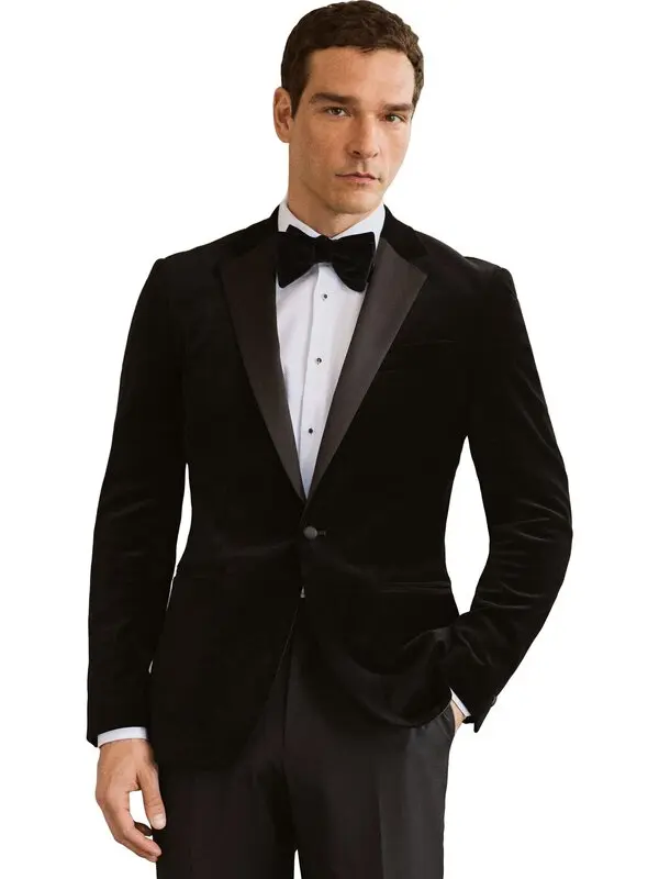 REISS Ace Slim Velvet Single-breasted Blazer - Black