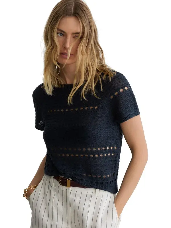 REISS Textured-knit Top - Navy